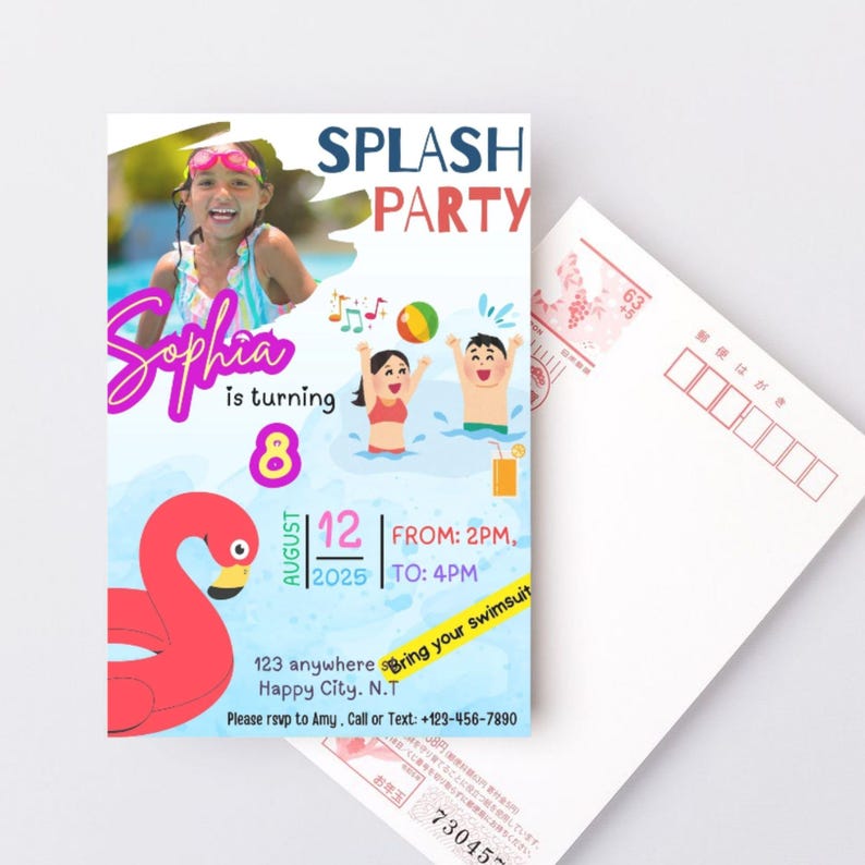 Editable Pool Party Birthday Party Invitation Canva -personalized Pool ...