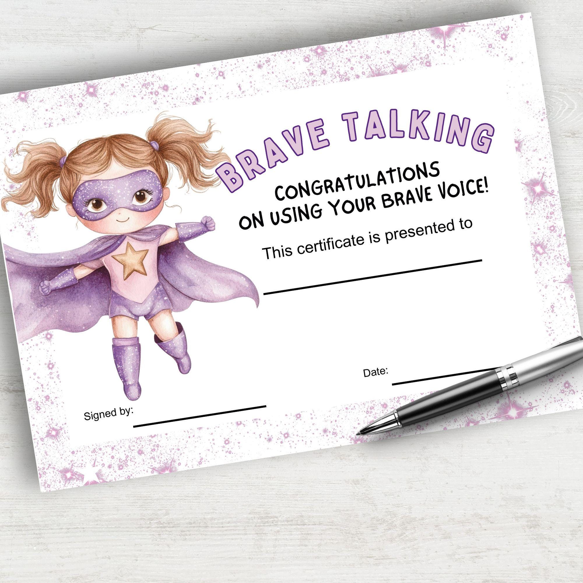 Printable Brave Talking Certificate - Selective Mutism - Child ...