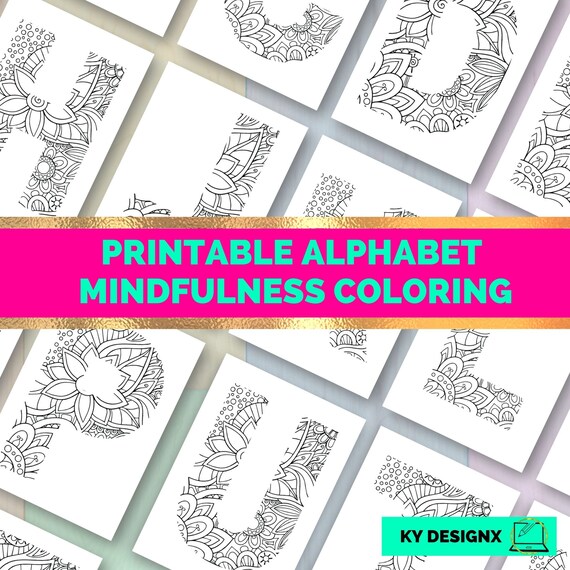 Printable Alphabet Mindfulness Coloring Pages Adult Coloring | Etsy