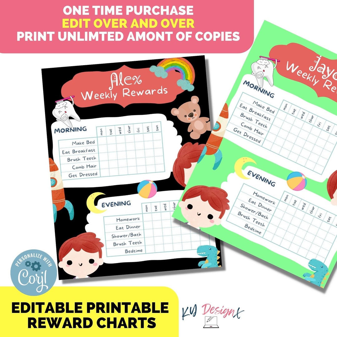 Printable Personalize Boys Reward Chart With Your Childs Name, Corjl ...