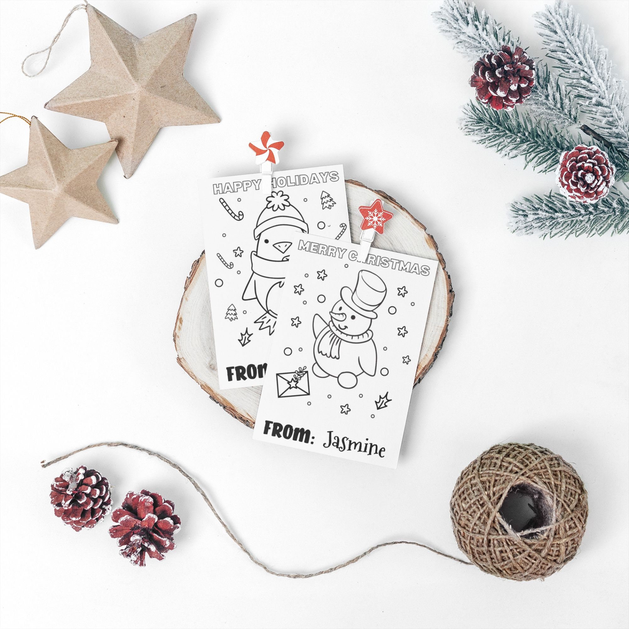 15 Printable Editable Coloring Christmas Cards - Add Your Childs Name ...