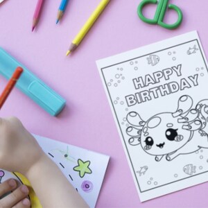 Color in Kids BIRTHDAY CARD, Printable, Fish DIY, Axolotl Birthday Card ...