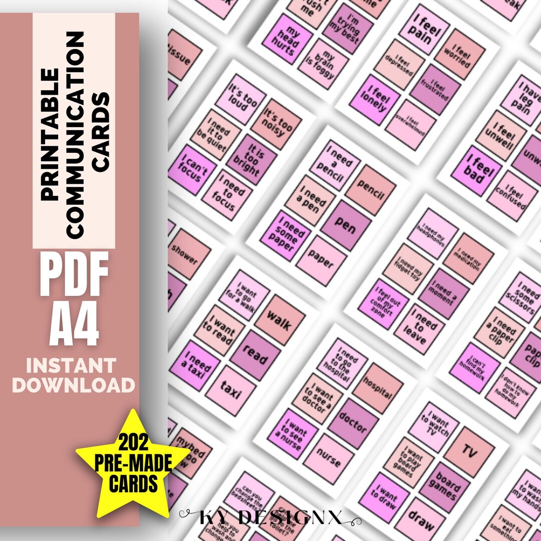 Selective Mutism, 202 Pink Printable Visual Communication Cards, Non ...