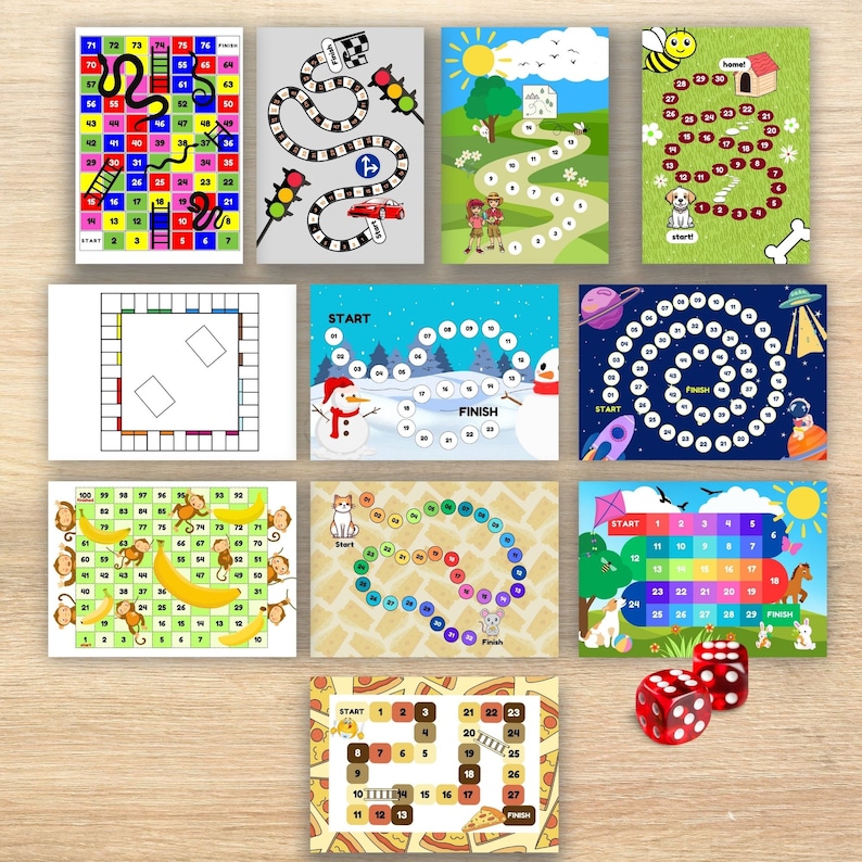 11 Printable Games for Kids - Bundle Set Printable Dice - Family Board ...
