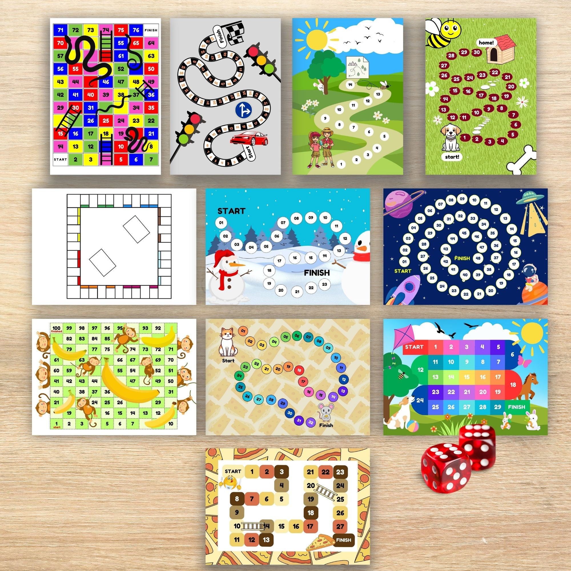 11 Printable Games for Kids - Bundle Set Printable Dice - Family Board ...