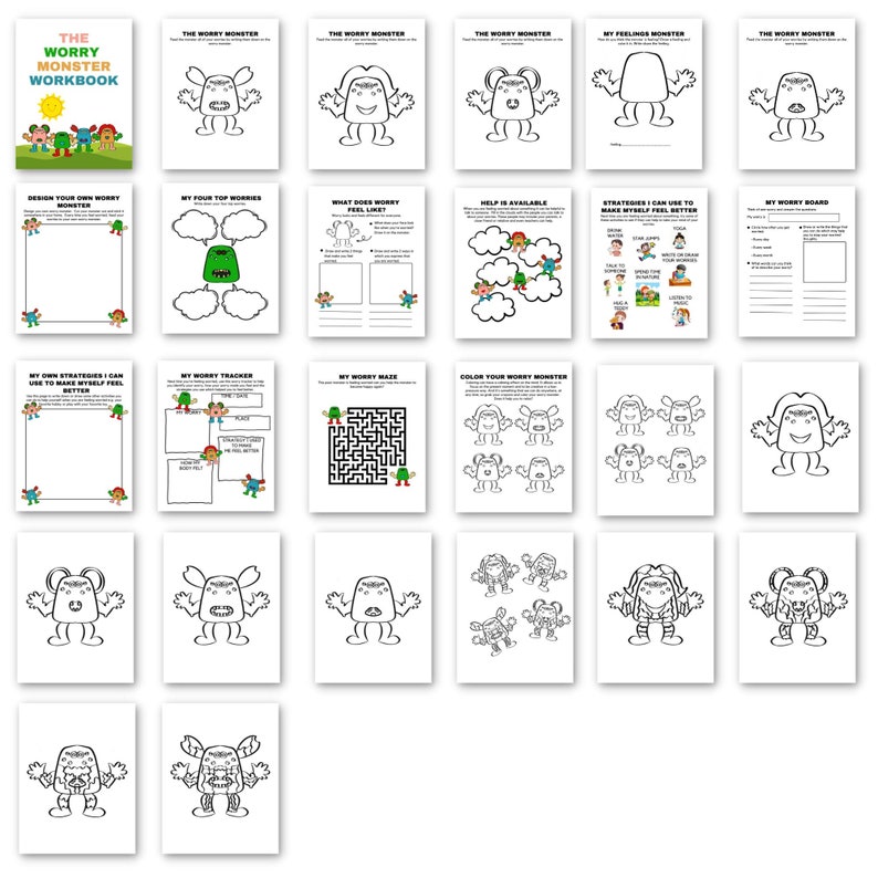 Printable Worry Monster Workbook -monster Coloring Sheets - Worry ...