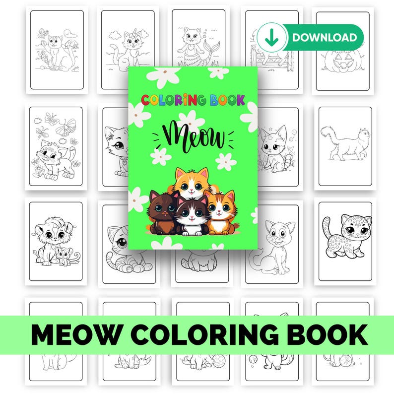 Printable Cat Coloring Book, Meow Coloring Pages, Colouring, Kids ...