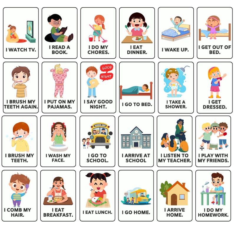 Printable ESL Flashcards for Teaching Daily Routines, Visual Daily ...