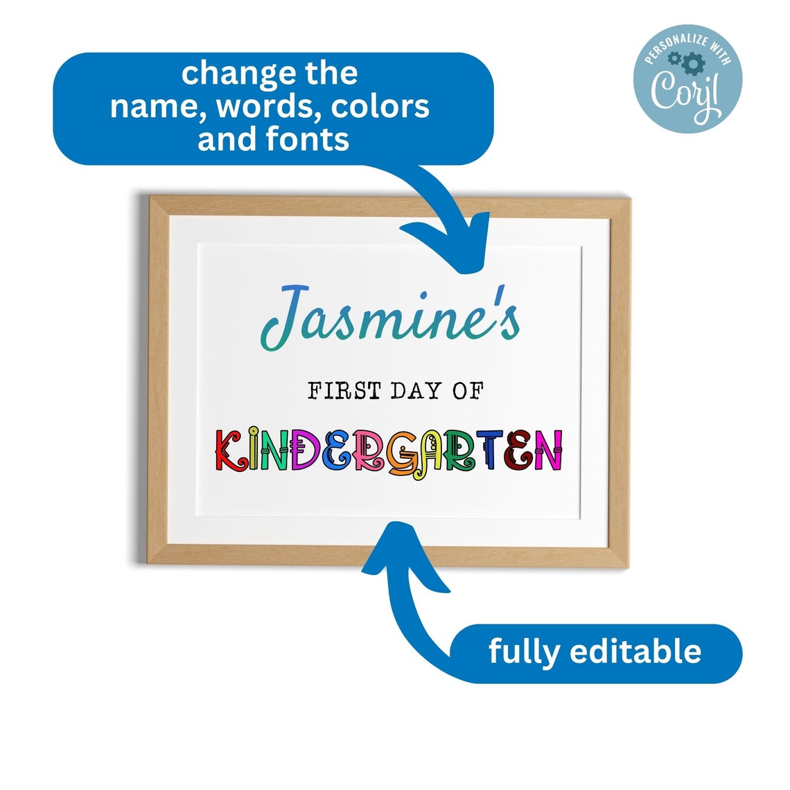 Editable Printable First Day of Kindergarten Poster Corjl - Etsy