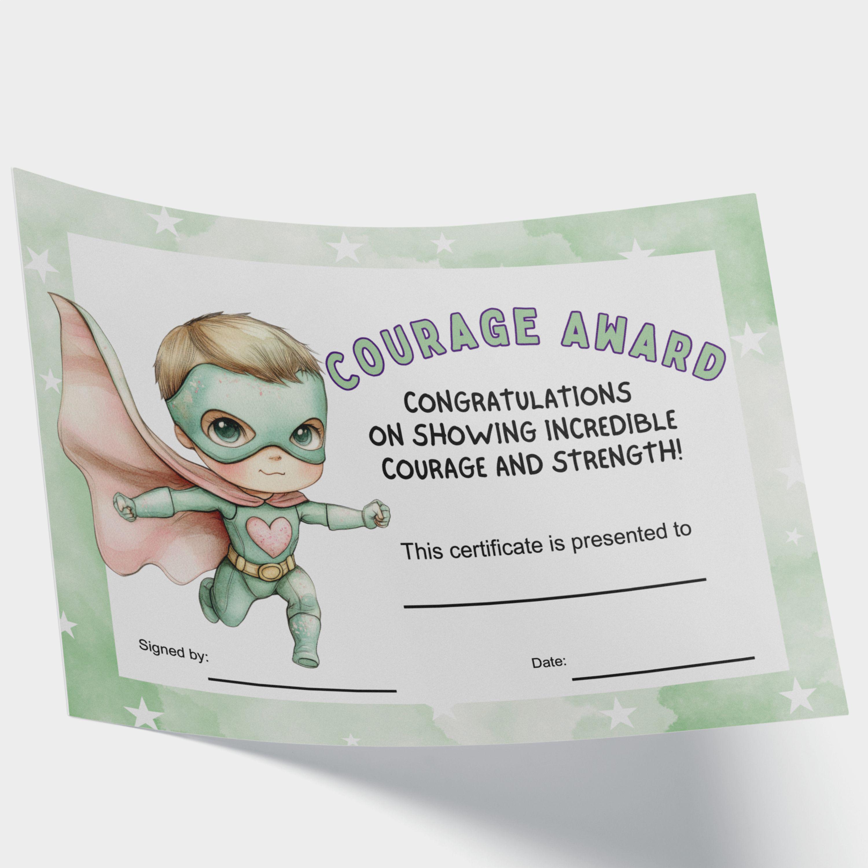 Printable Courage Award - Printable Certificate for Kids - Bravery ...