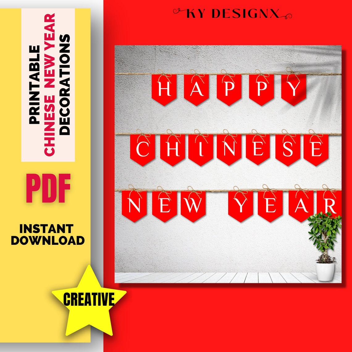 Printable Happy Chinese New Year Decoration, Lunar Year Printable ...