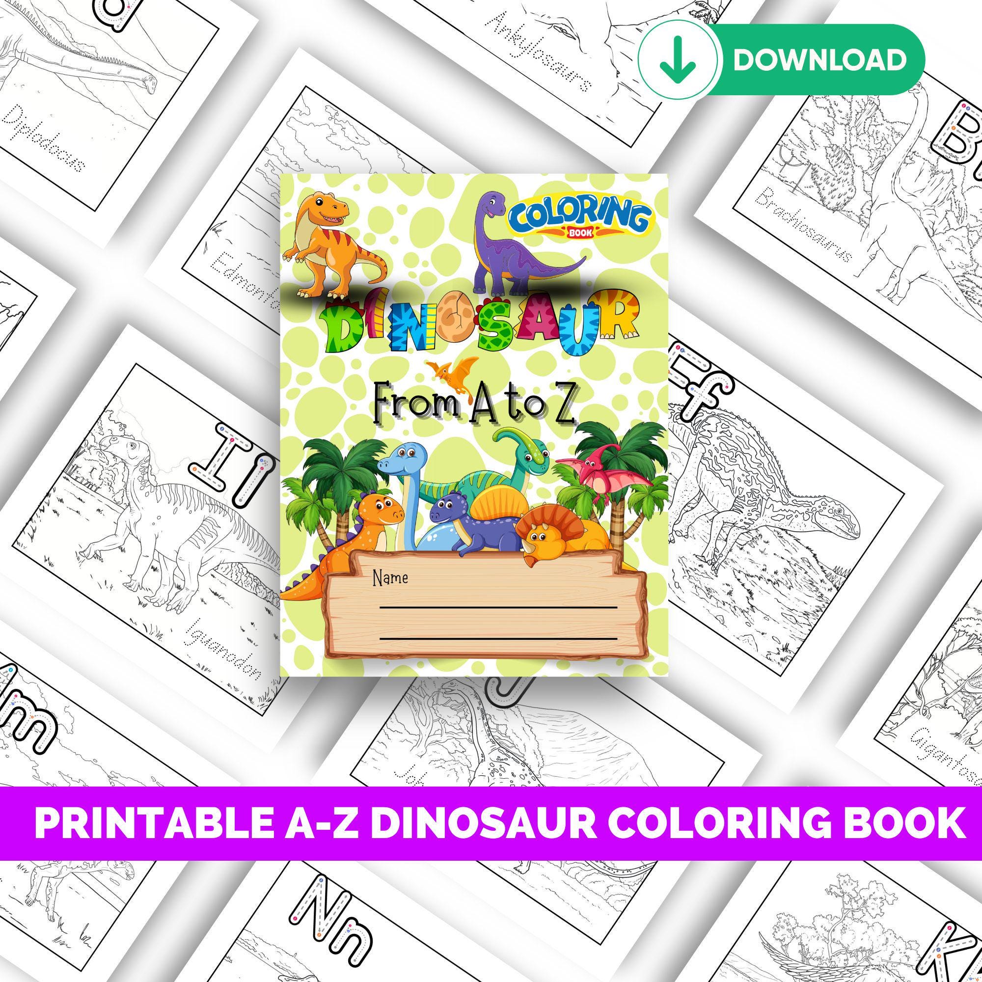 Printable A-Z Dinosaur Coloring Book, Alphabet Colouring Pages ...