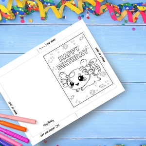 Color in Kids BIRTHDAY CARD, Printable, Fish DIY, Axolotl Birthday Card ...