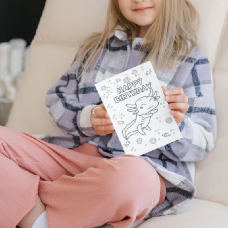 Color in Kids BIRTHDAY CARD, Printable Card, Printable Axolotl Coloring ...