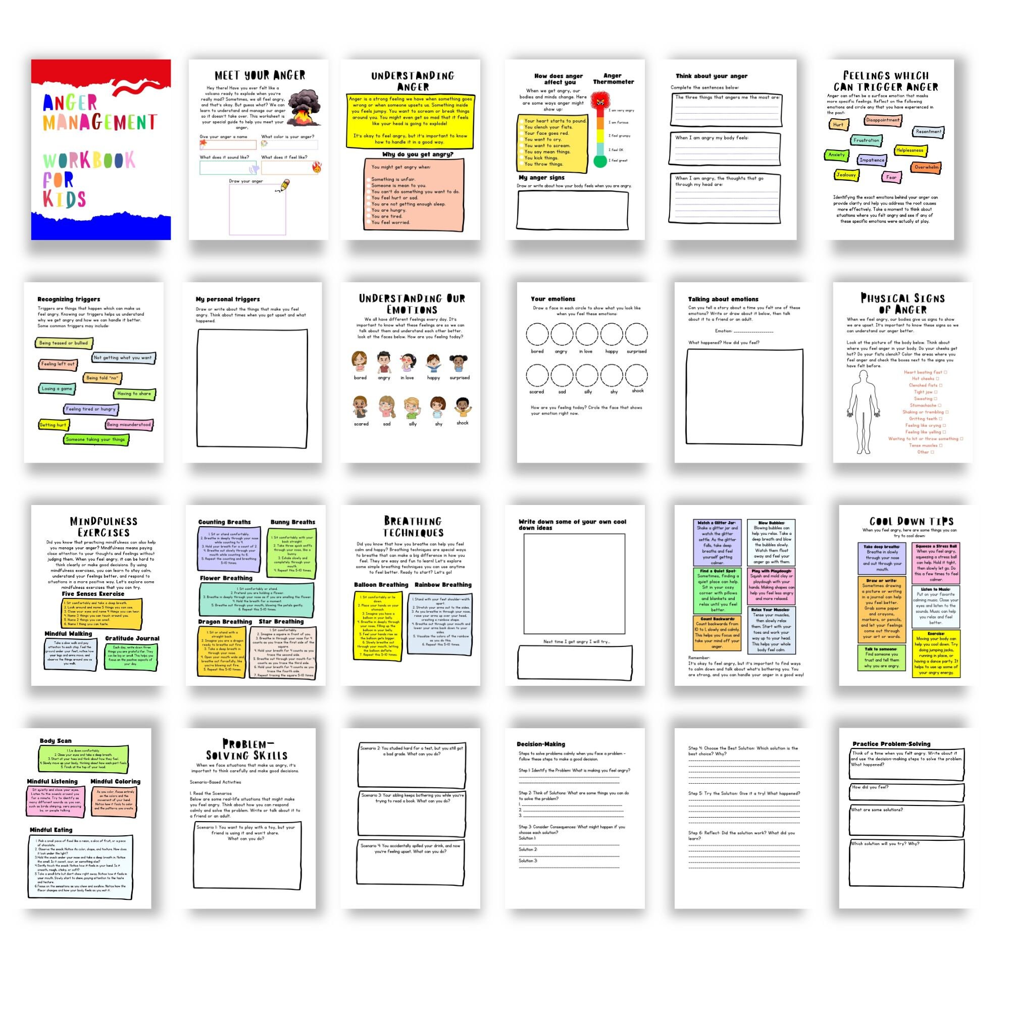 Printable Anger Workbook for Kids, Children, Emotional Regulation ...