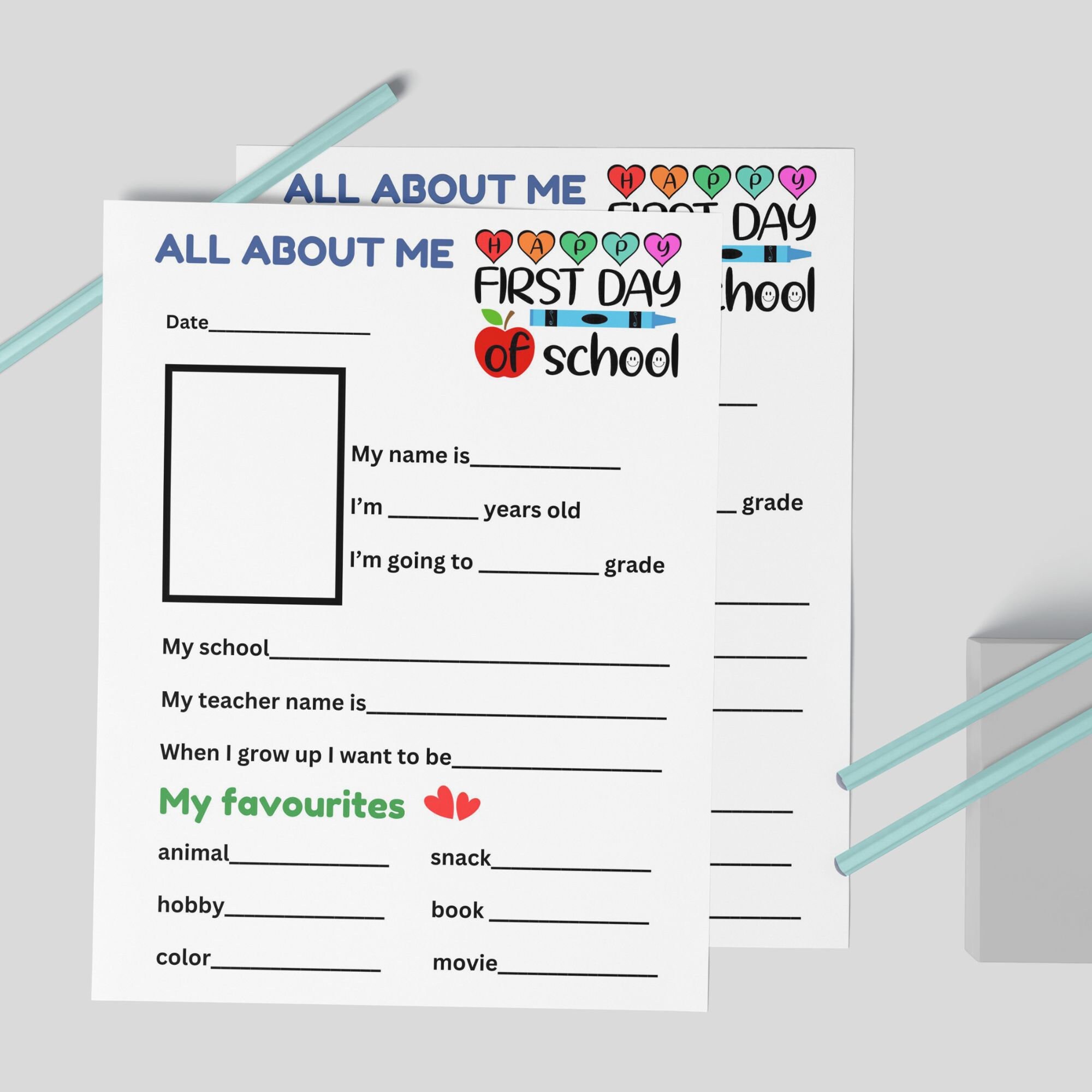 Printable First Day of School Worksheet for Kids | About Me Interview ...