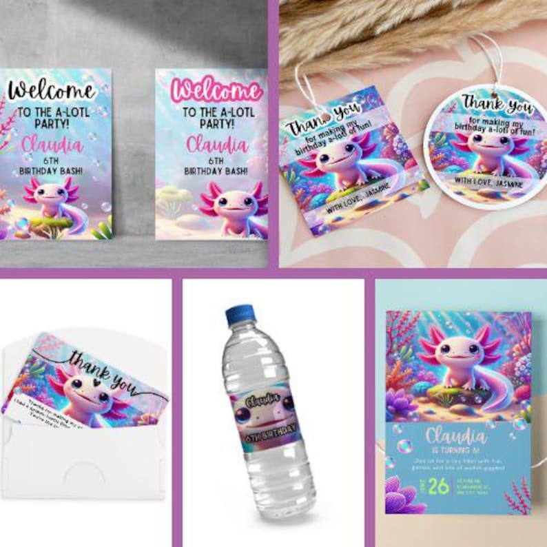 Editable Axolotl Birthday Welcome Sign Canva Template | Under the Sea ...