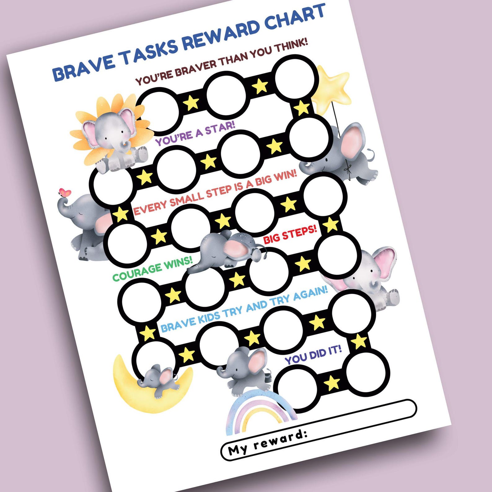 Printable Brave Tasks Reward Chart for Kids to Build Confidence ...