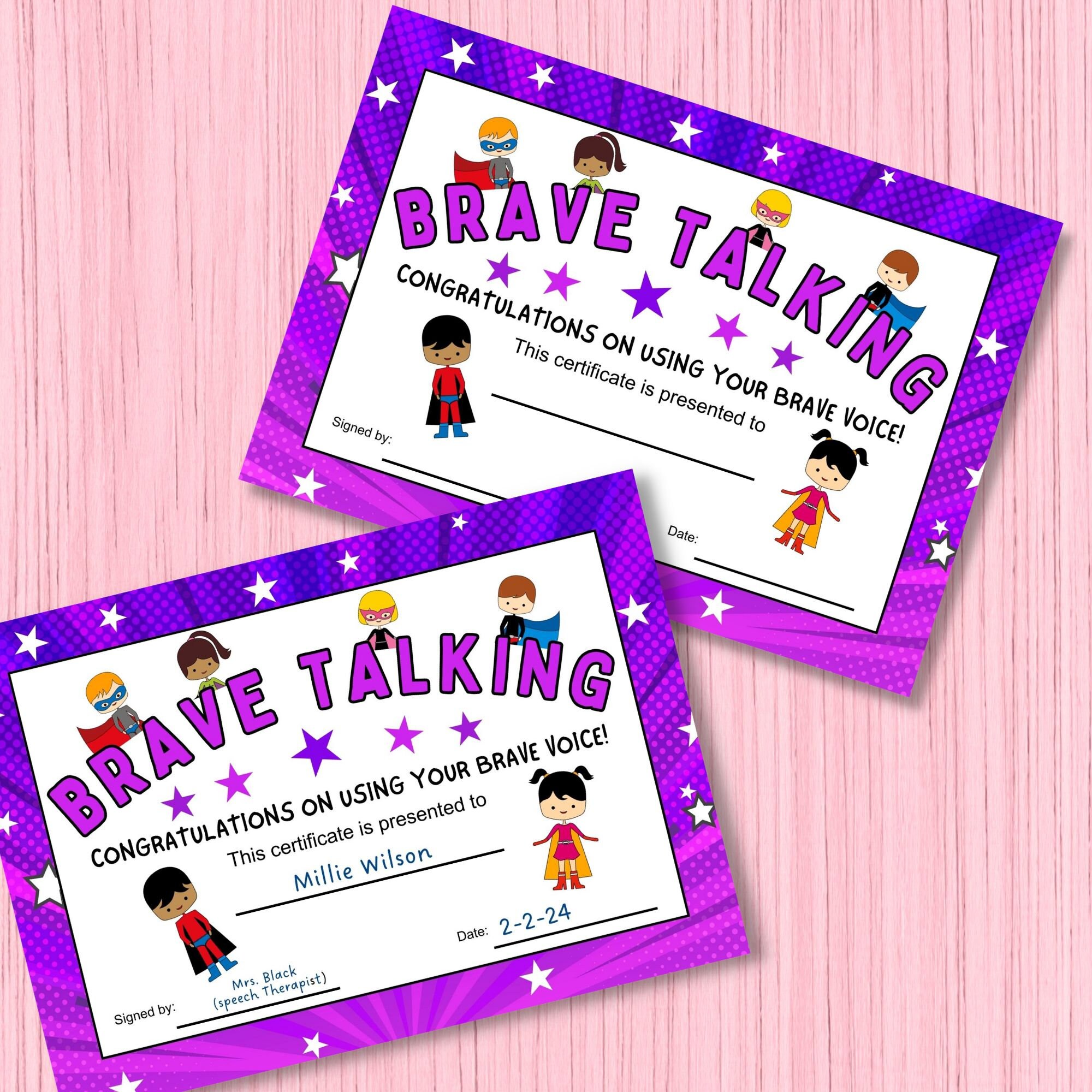 Brave Talking Printable Certificate - Selective Mutism - Exposure ...