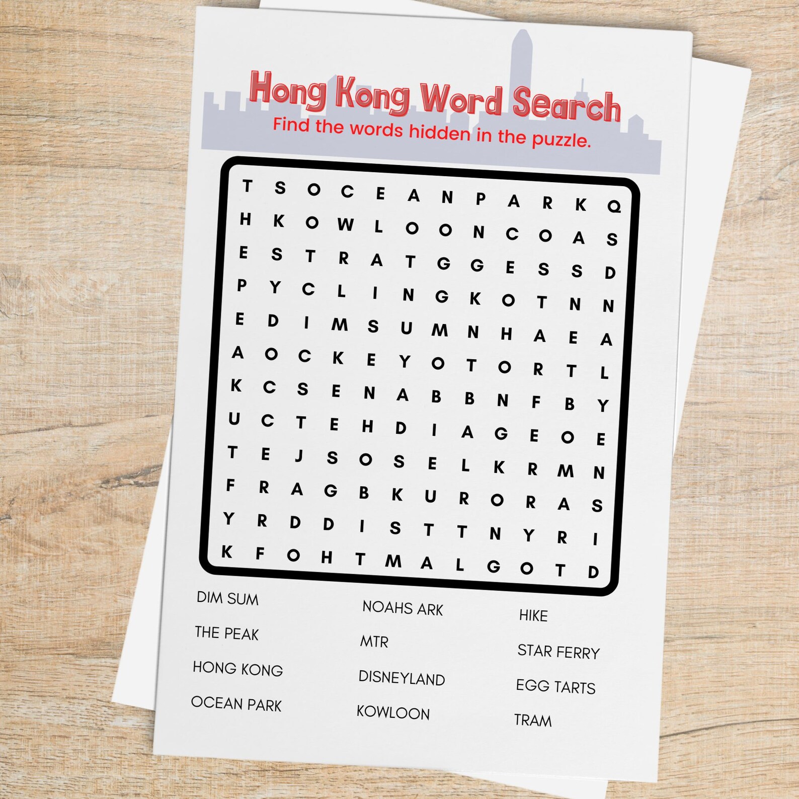 Printable Hong Kong Word Search, Printable Word Search, Printable ...