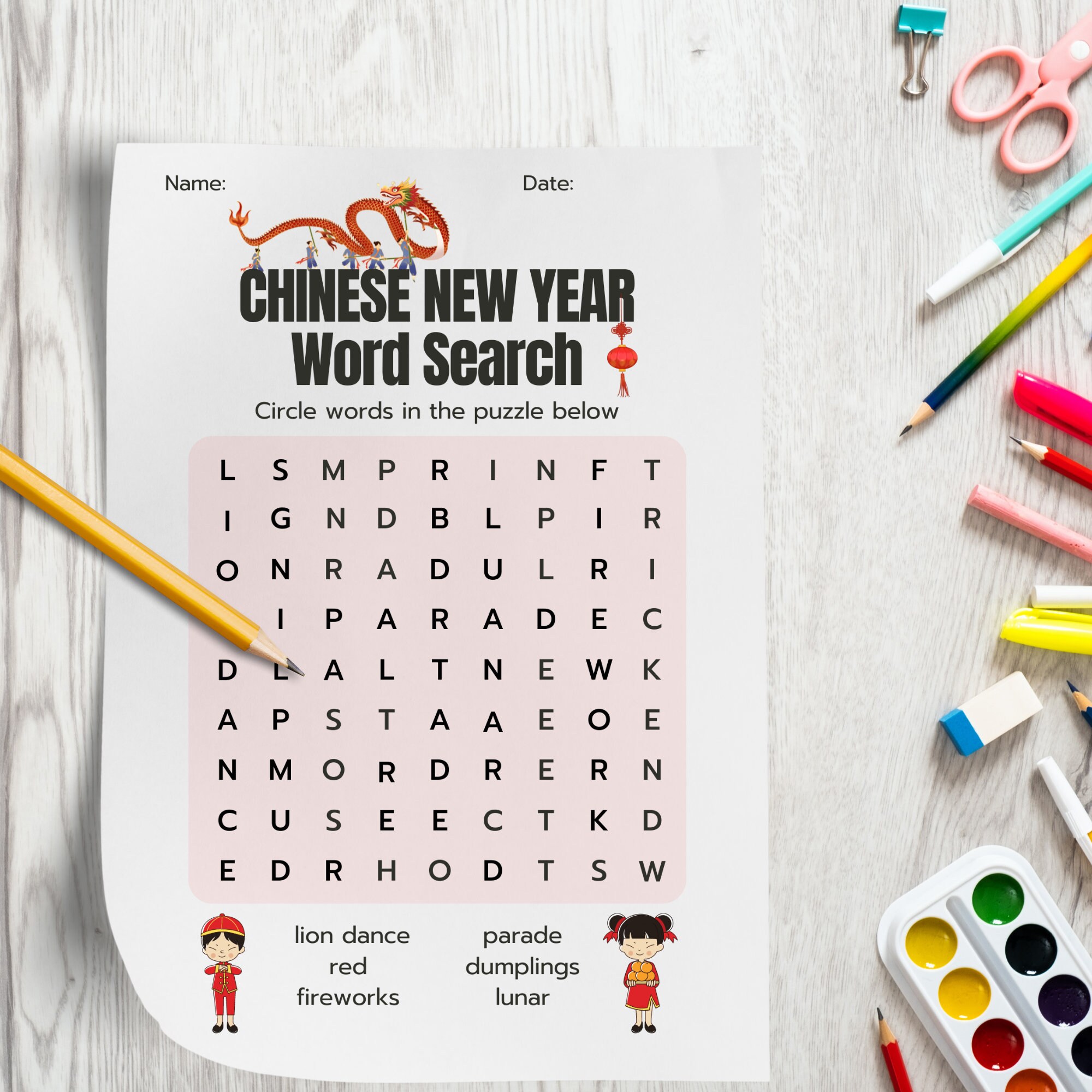 Printable Chinese New Year Worksheet, Chinese New Year Word Search ...