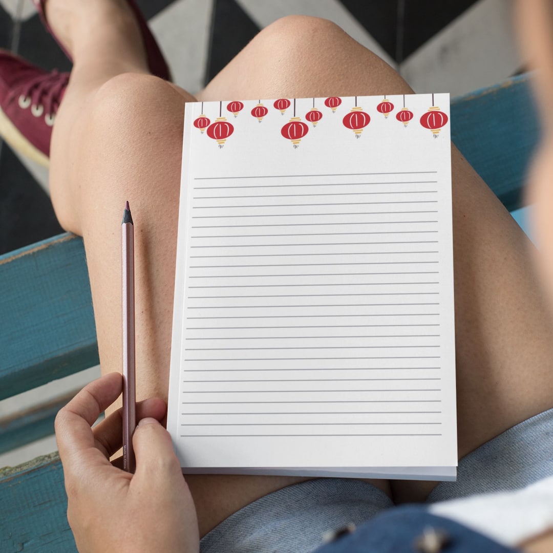Printable Chinese Style Writing Paper. Lined, Letter Paper, Red Laterns ...