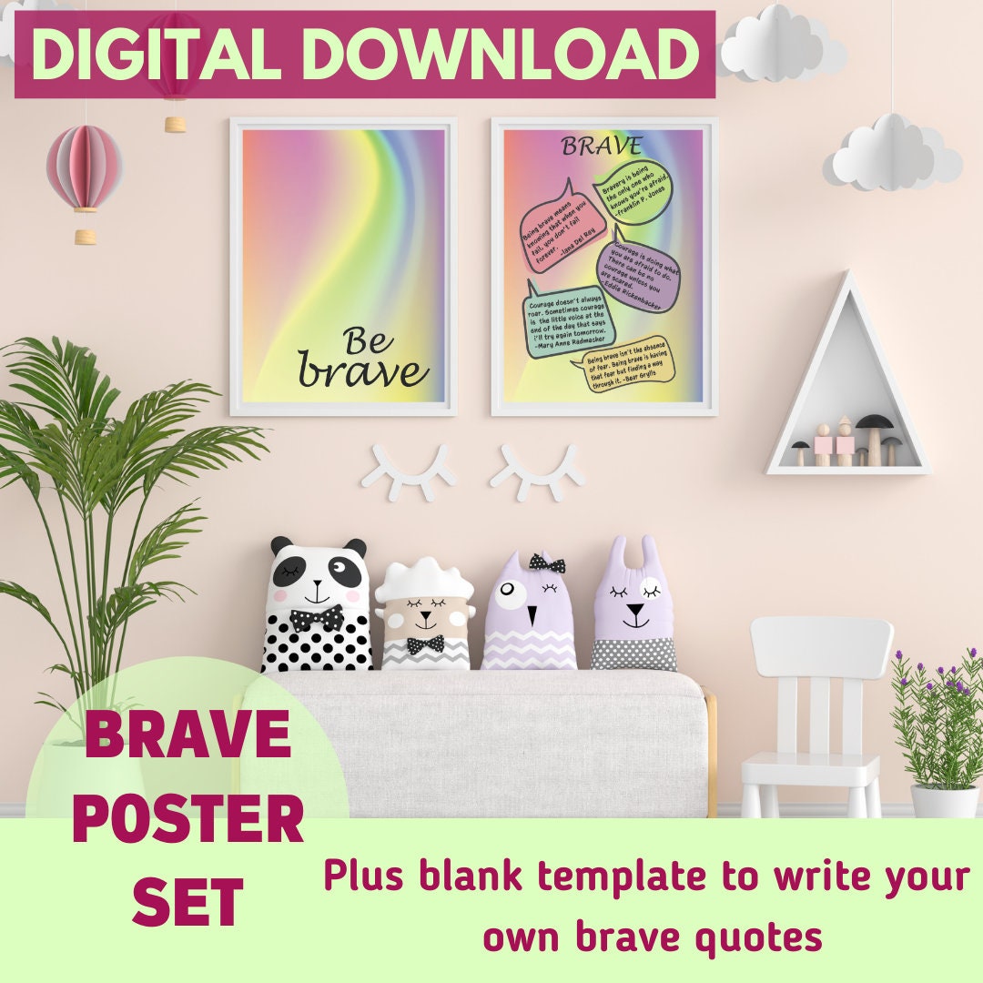 Printable Brave Poster, Brave Quotes, Brave Worksheets, Motivational ...