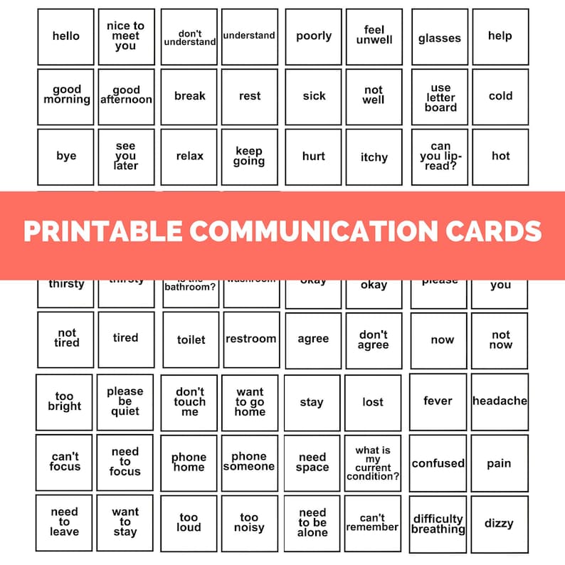 Printablenon-verbal Communication Cards -patient Communication Aids ...