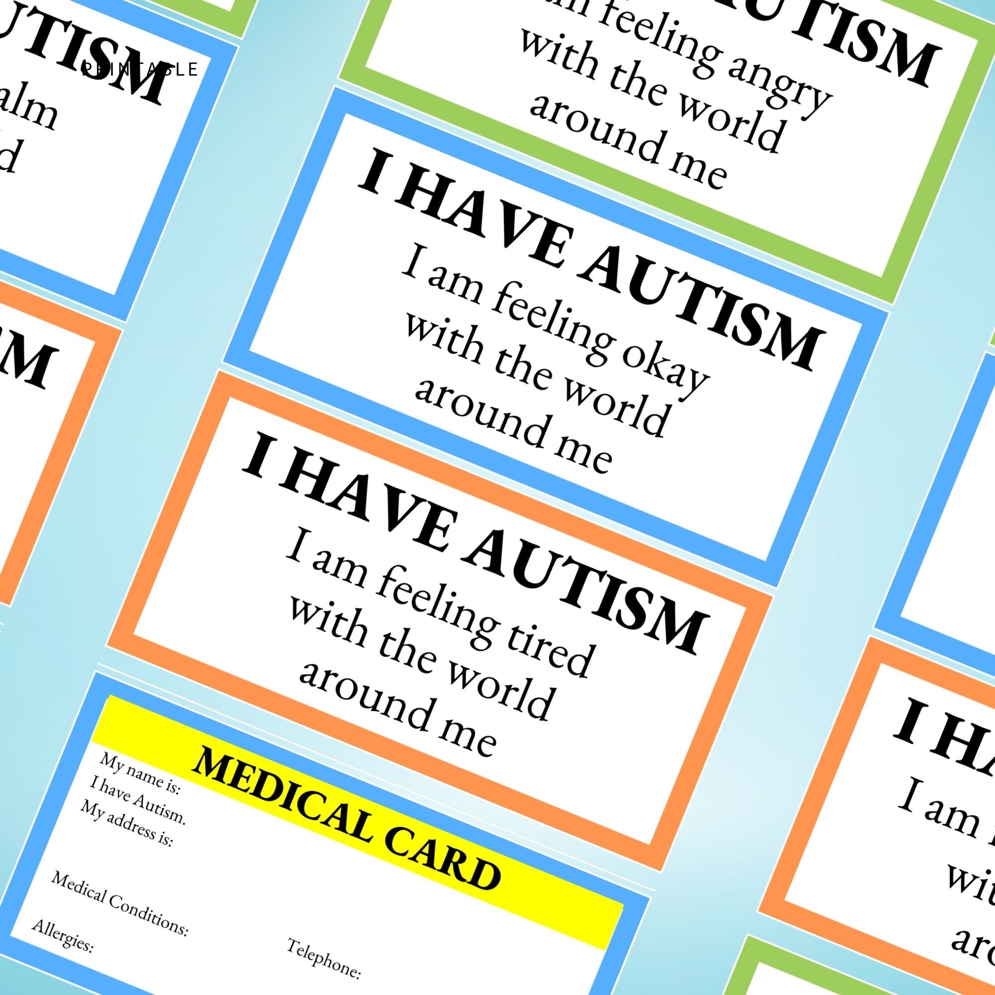 Printable Autism Awareness Cards - I Have Autism, Autism Medical ID ...