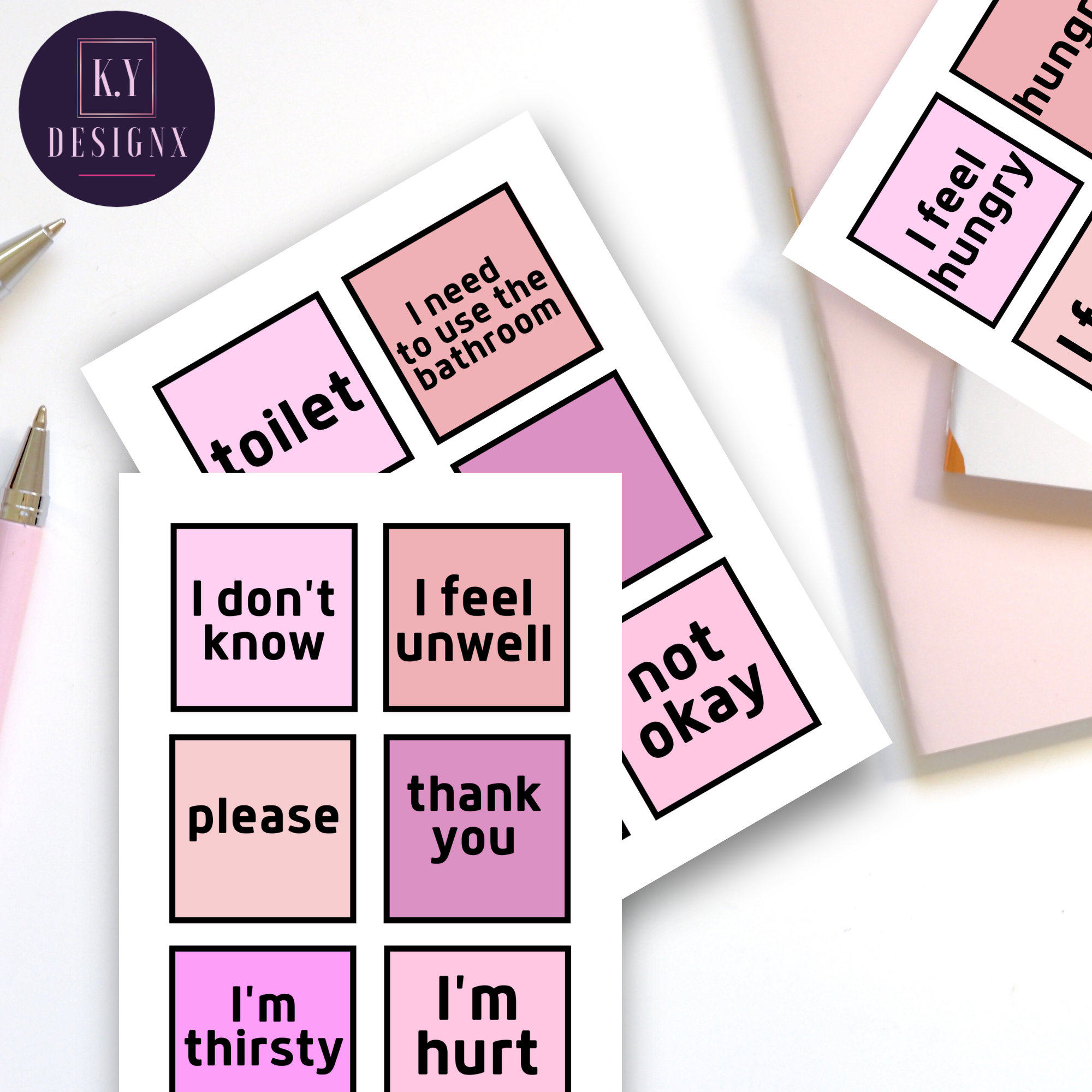 Selective Mutism, 202 Pink Printable Visual Communication Cards, Non ...
