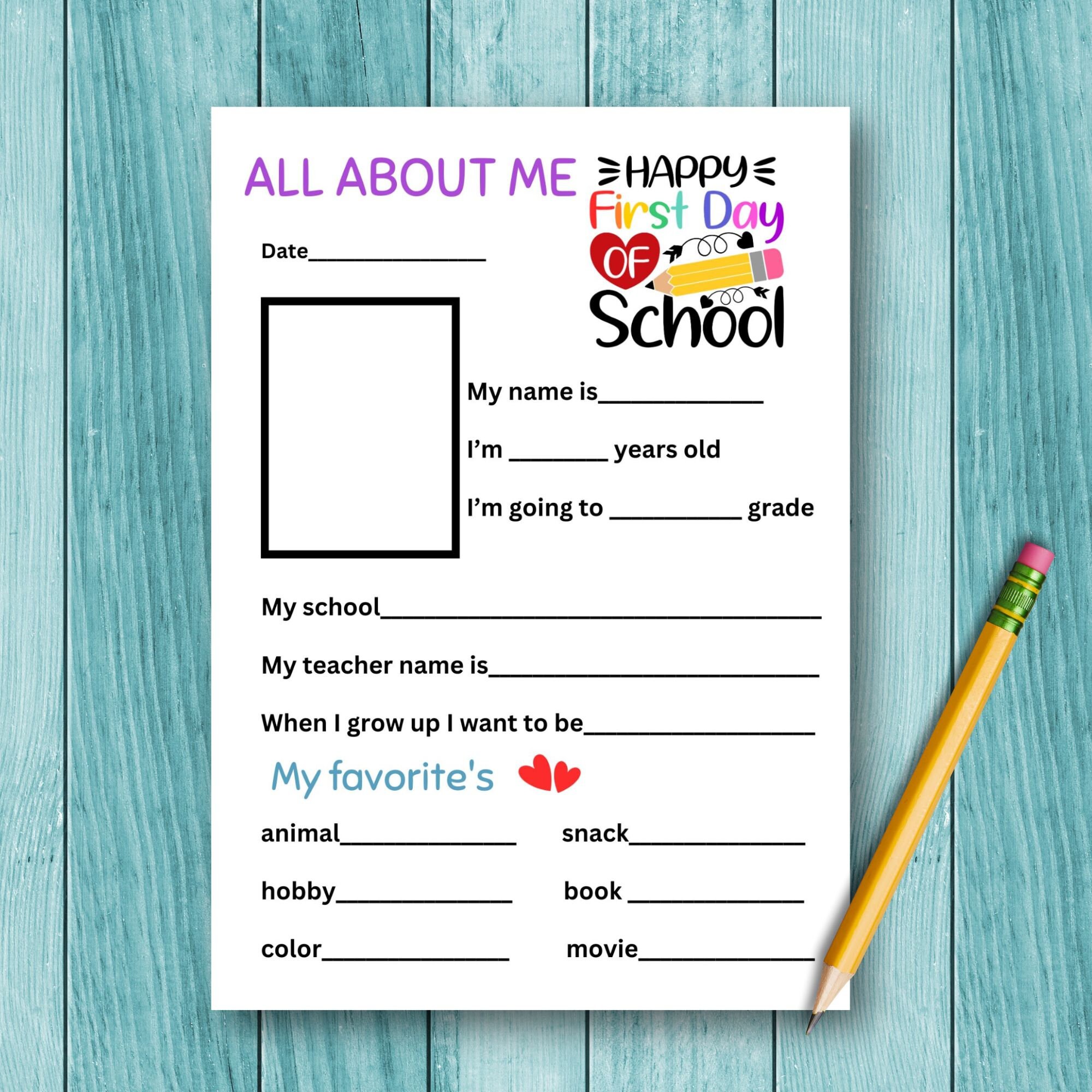 Printable First Day of School Worksheet for Kids | About Me Interview ...