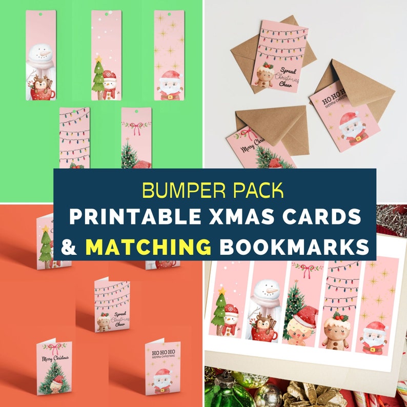 BUMPER PACK Printable Cute Christmas Cards and Matching - Etsy