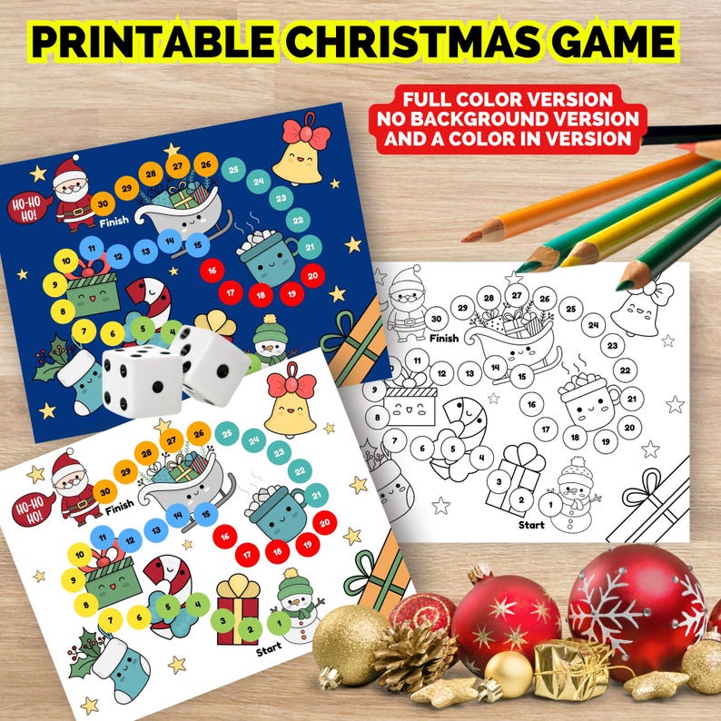 Printable Christmas Games, Color in Christmas Game, Festive Holiday ...