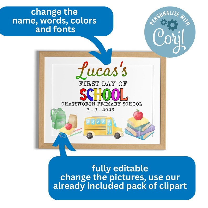 Editable First Day of School Printable Poster Corjl - Etsy