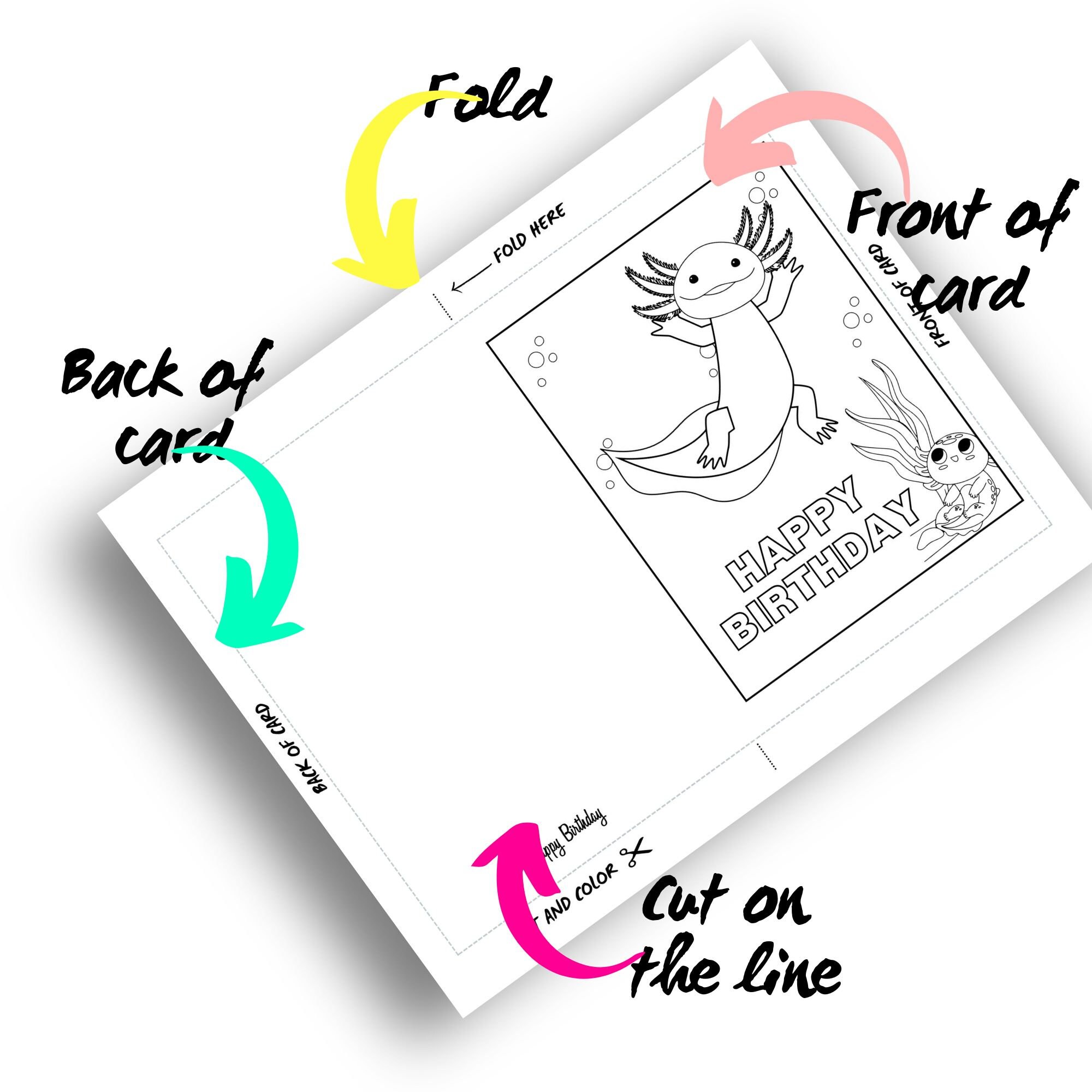 Printable Axolotl BIRTHDAY CARD, Coloring DIY Axolotl Birthday Card ...