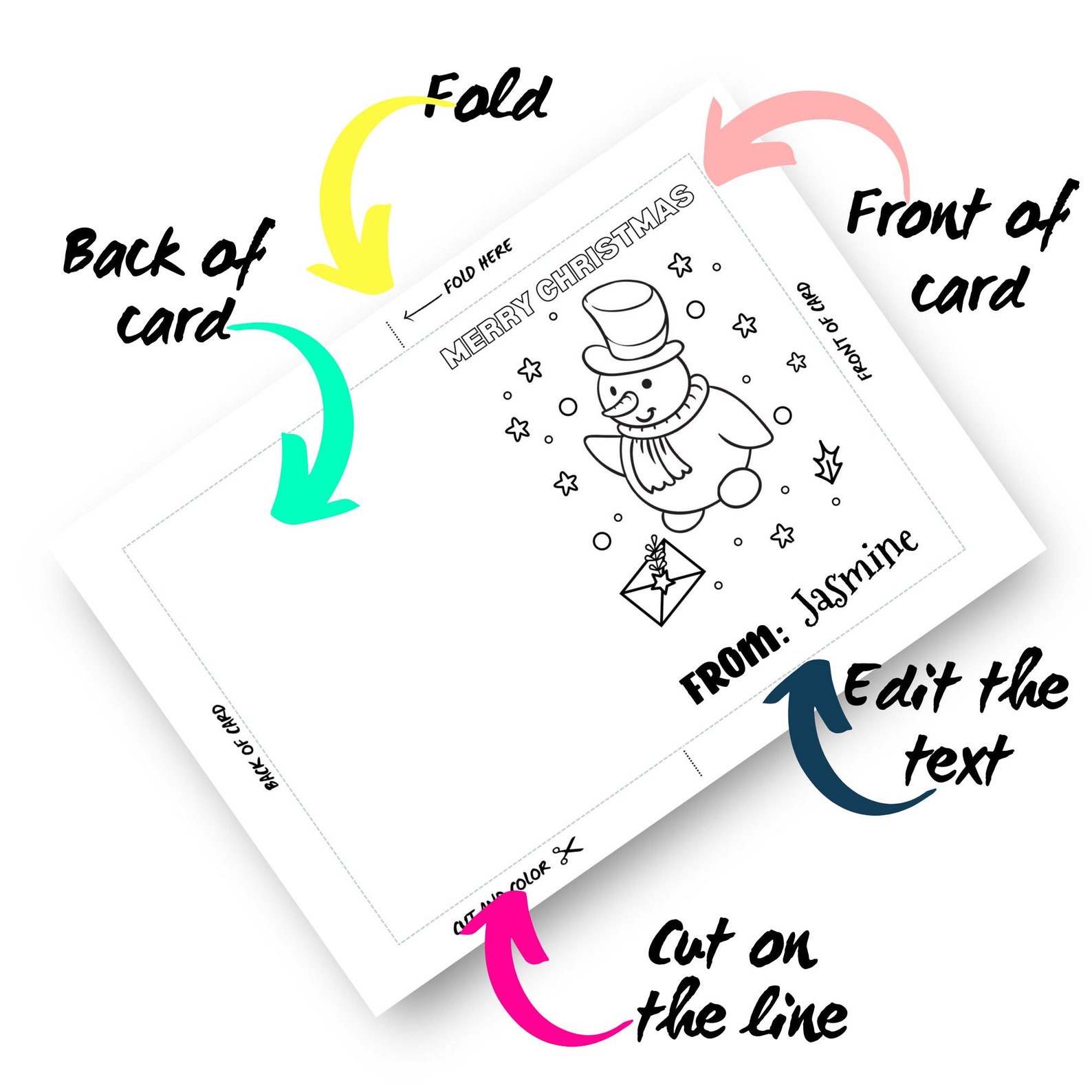 15 Printable Editable Coloring Christmas Cards - Add Your Childs Name ...