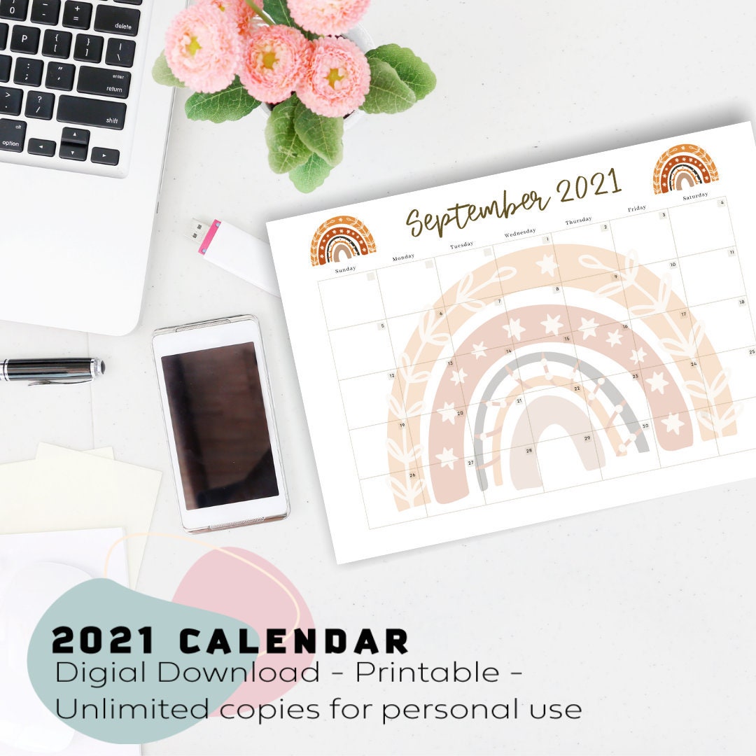 Rainbow boho CALENDAR2021 boho planner Monthly12 month | Etsy