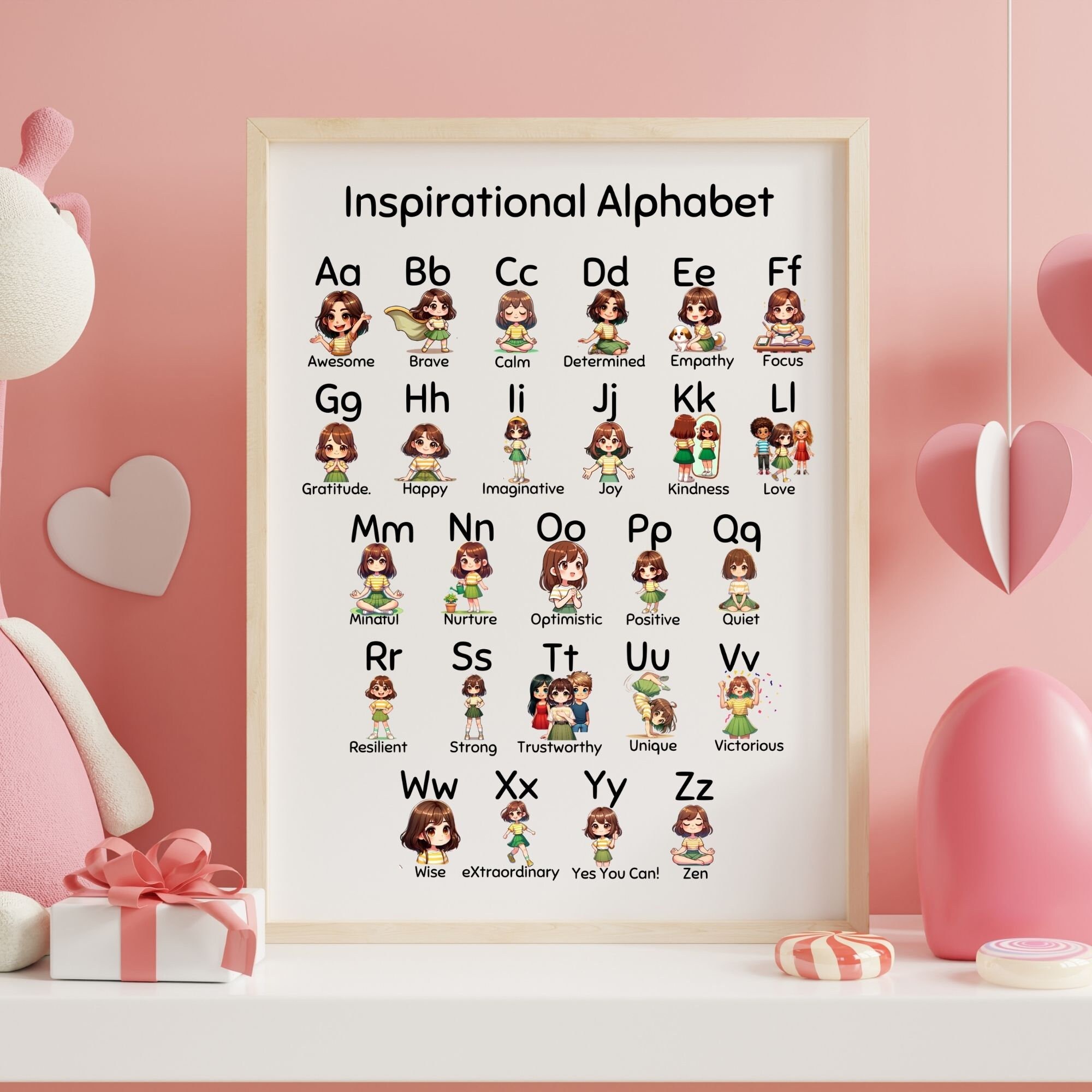 Girls Printable Inspirational Alphabet Cards & Poster Set Empower Kids ...