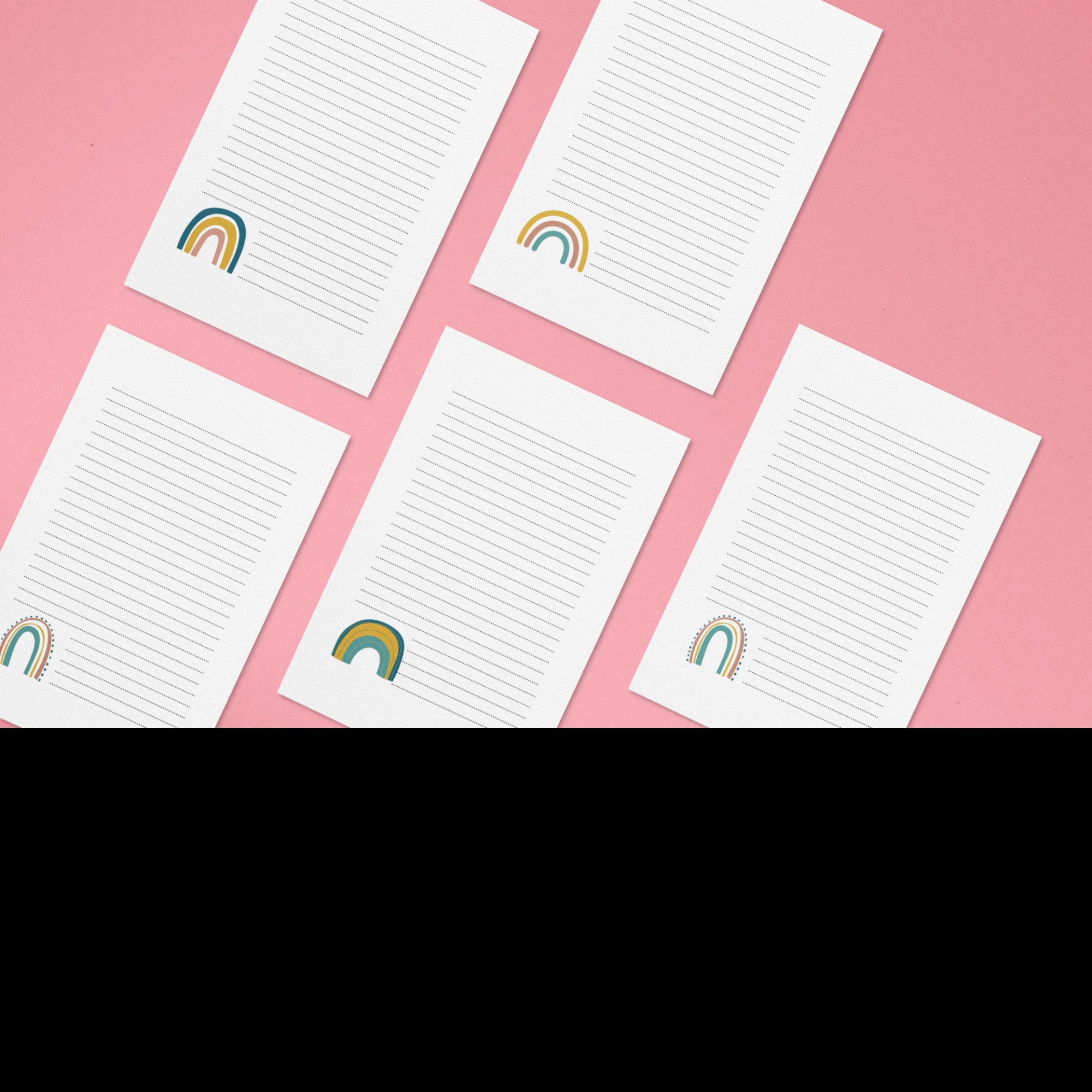 Boho Rainbow Letter Writing Paper Printable, Rainbow Digital Letter ...
