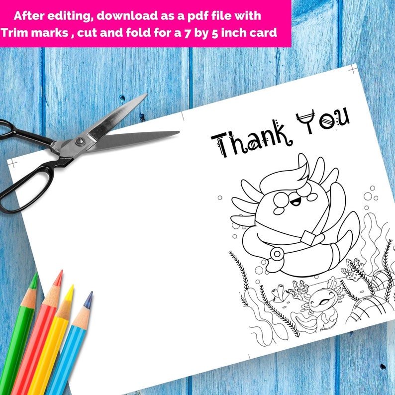 22 Printable and Editable Color in Axolotl Greeting Cards - Editable ...