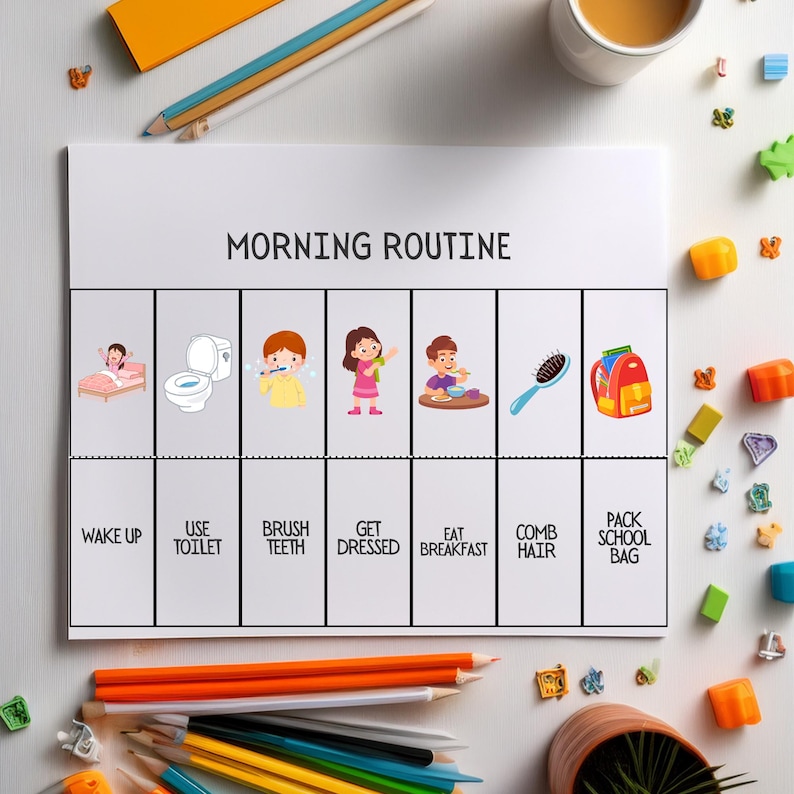Kids Daily Routine Chart Printable – Morning, Evening, Chore Cards for ...