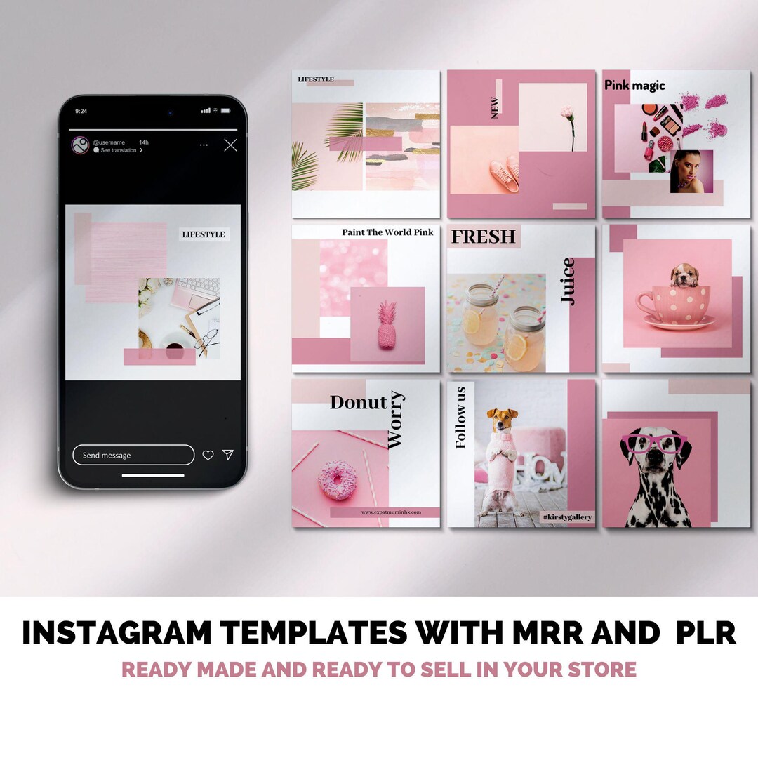 20 Pink Instagram Templates - Resell With PLR & MRR - Ready to Sell ...