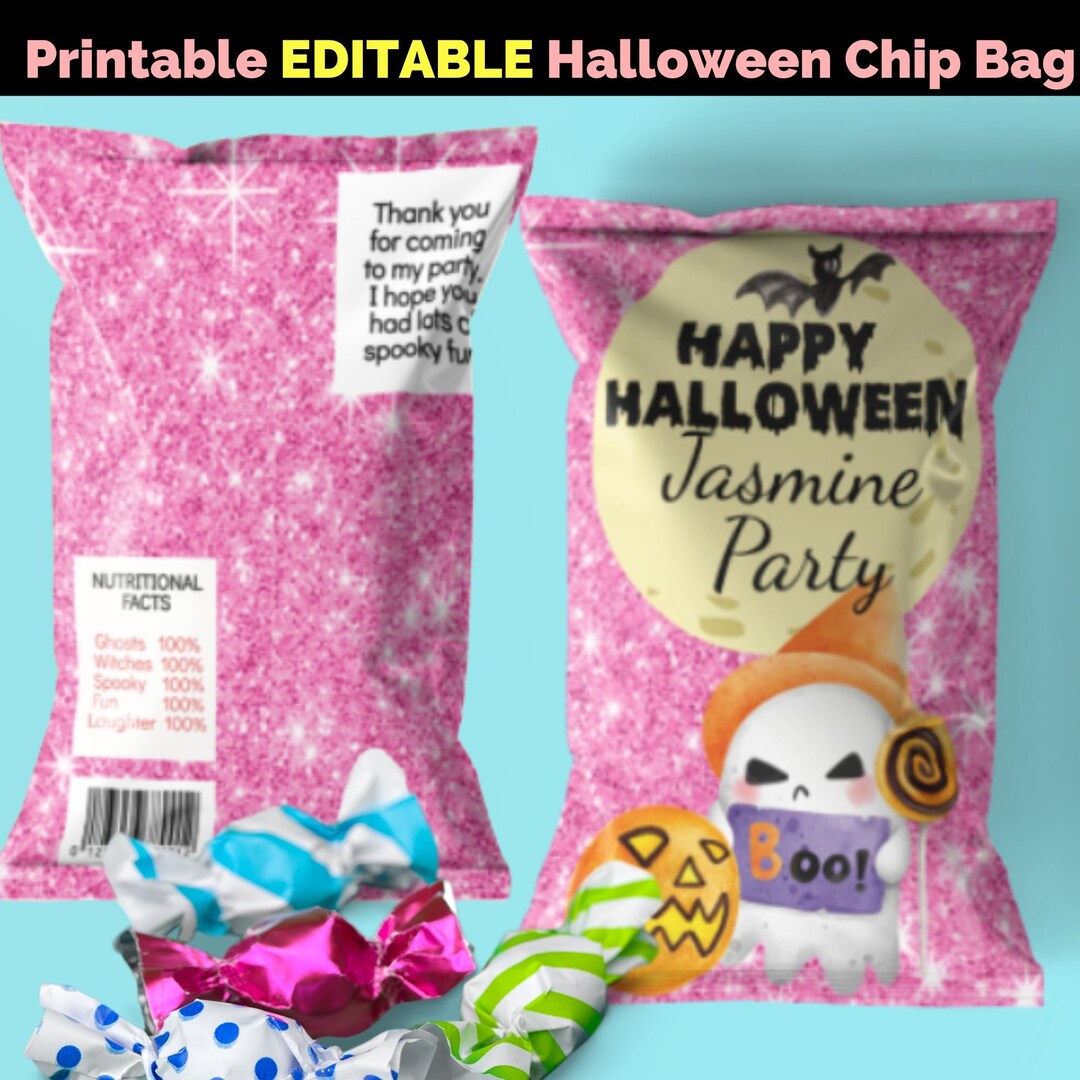 Pink Editable Halloween Chip Bags Halloween Printable Chip Bags Bag ...
