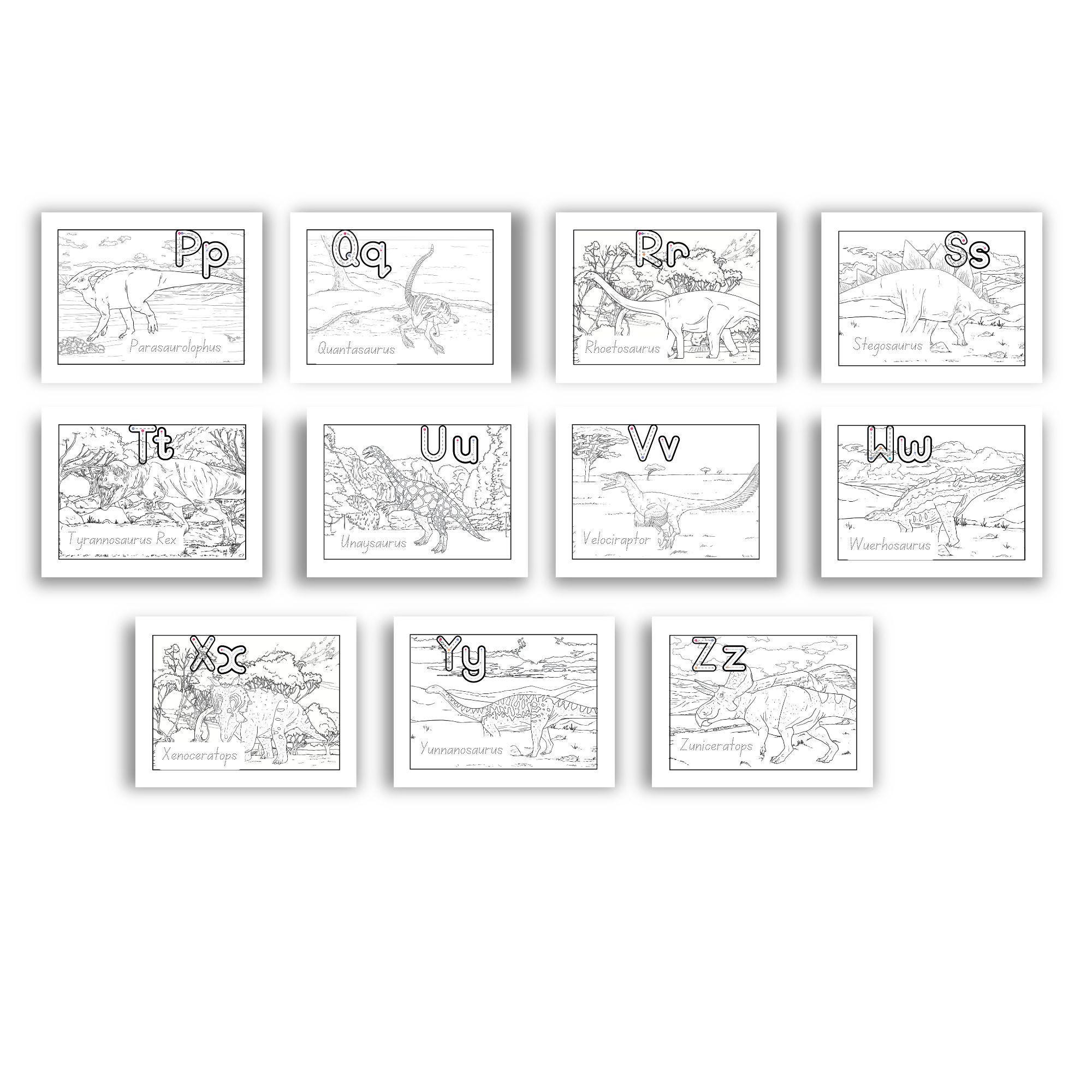 Printable A-Z Dinosaur Coloring Book, Alphabet Colouring Pages ...