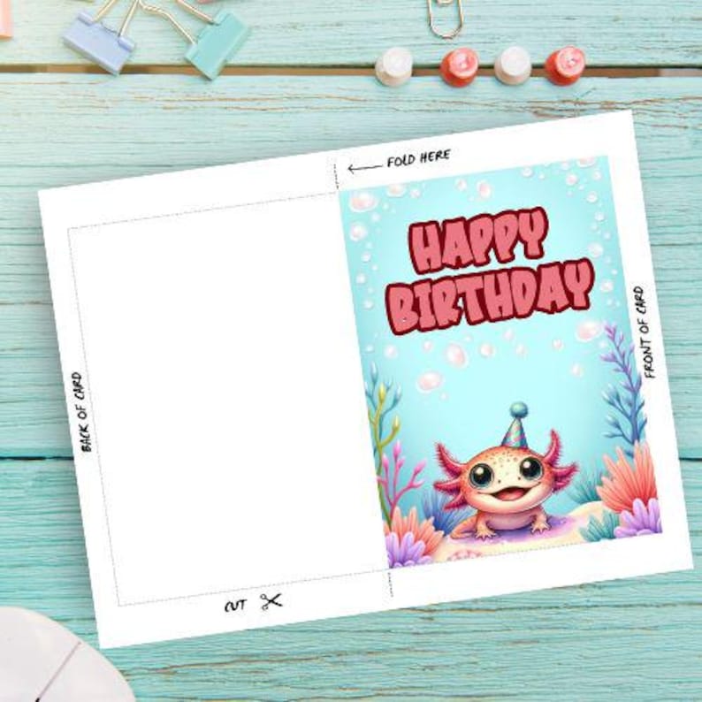 Printable Axolotl Birthday Card | Cute Under the Sea Kids Card ...