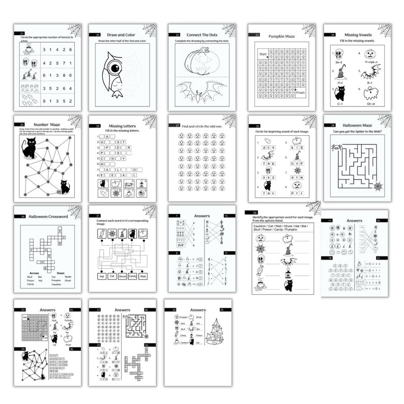 Printable Halloween Workbook, 31 Page Halloween Worksheets, Halloween ...