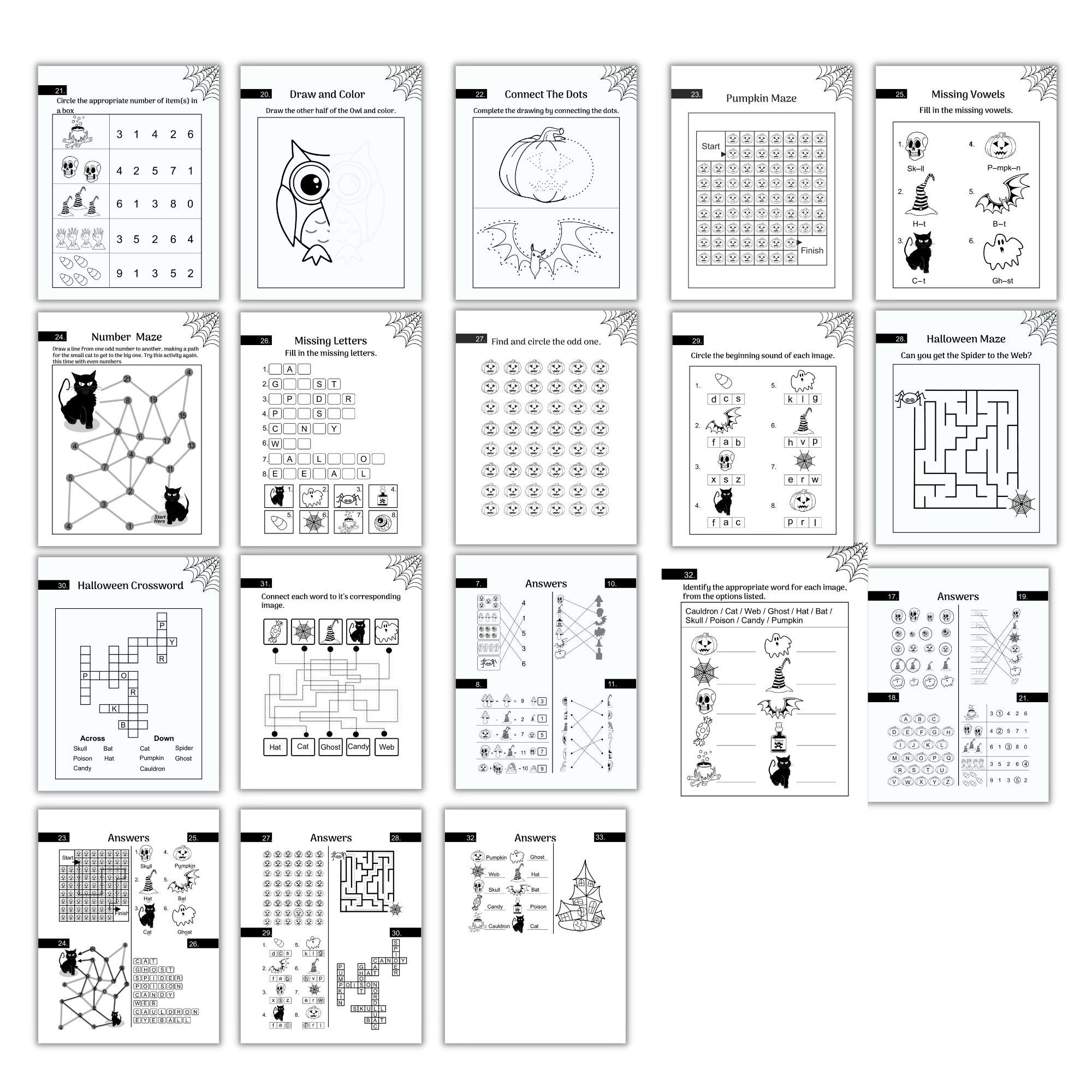 Printable Halloween Workbook, 31 Page Halloween Worksheets, Halloween ...