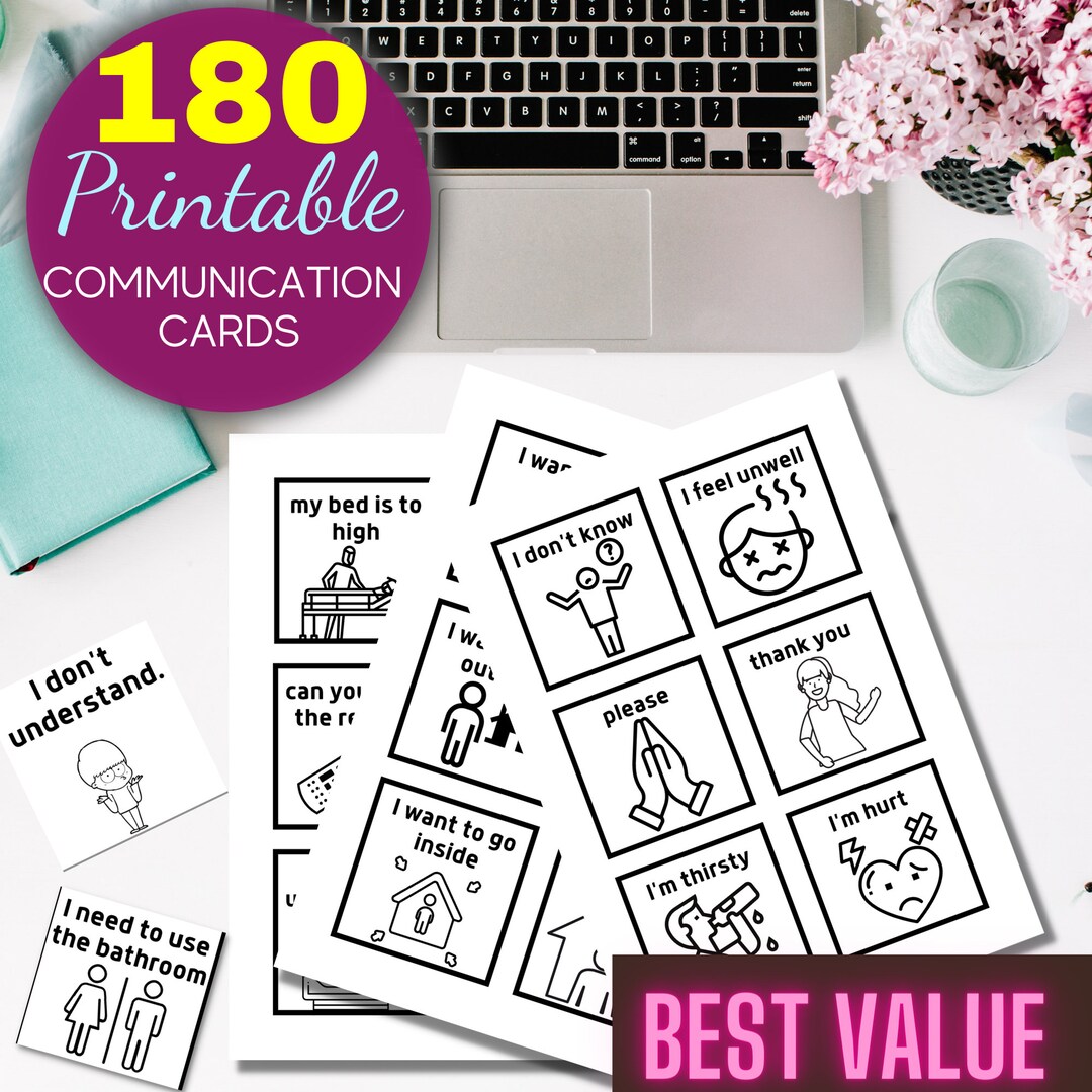 180 Printable Communication Cards for Non-verbal, Autism, Selective ...