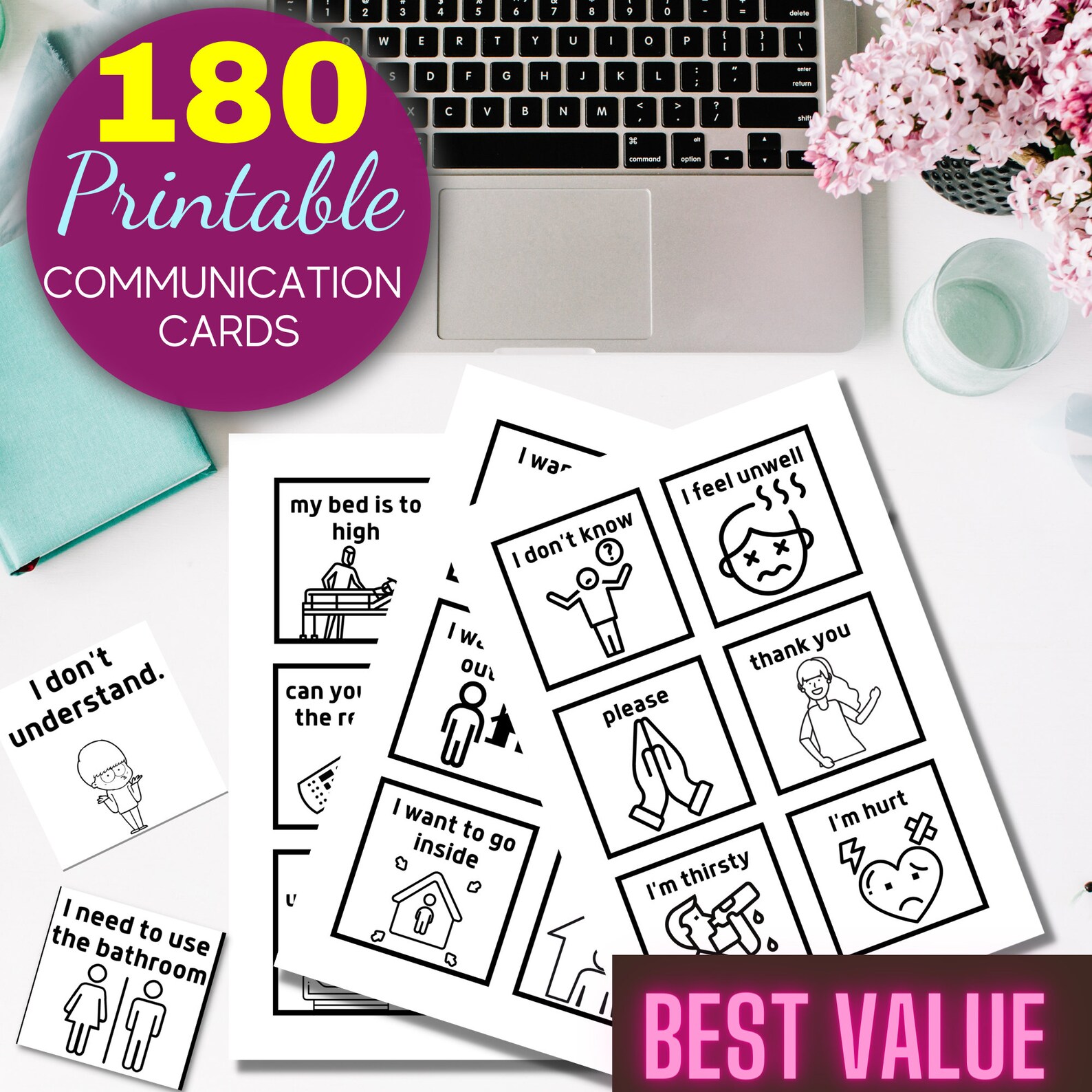 180 Printable Communication Cards for Non-verbal, Autism, Selective ...