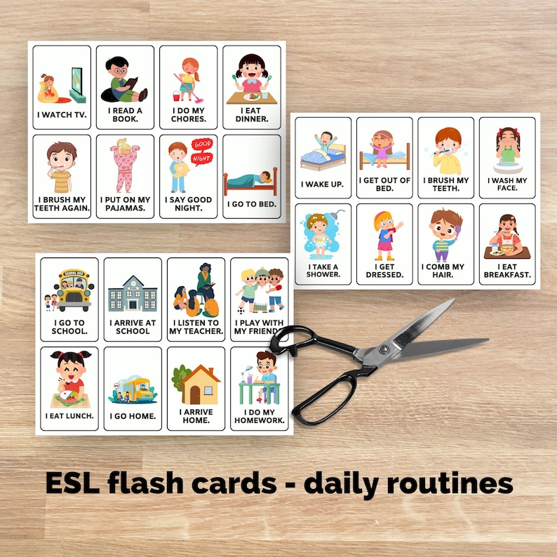 Printable ESL Flashcards for Teaching Daily Routines, Visual Daily ...